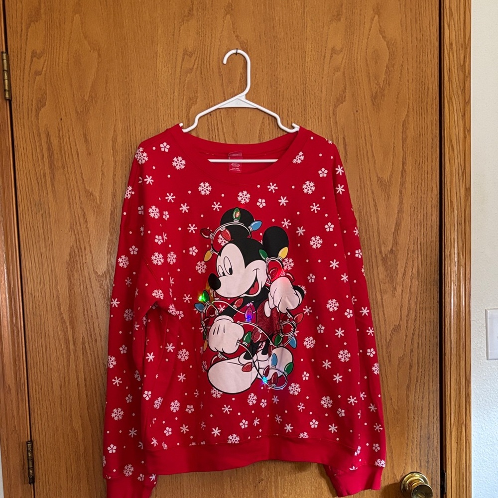 Disney Festive Red Mickey Mouse Light Up Women's Swea… - Gem